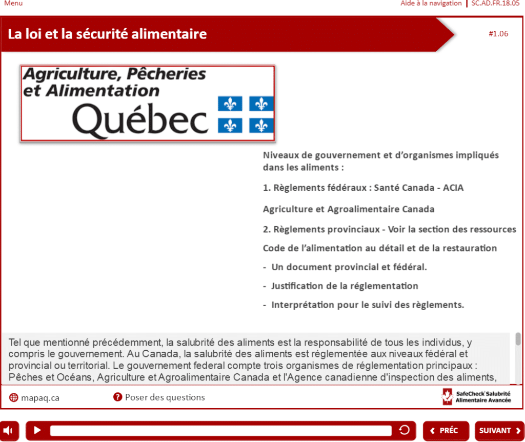 Certification en hygiène et salubrité alimentaire reconnue par le MAPAQ